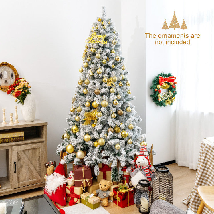 7.5 Feet Artificial Christmas Tree with 1010 Branch Tips and Snow Floc