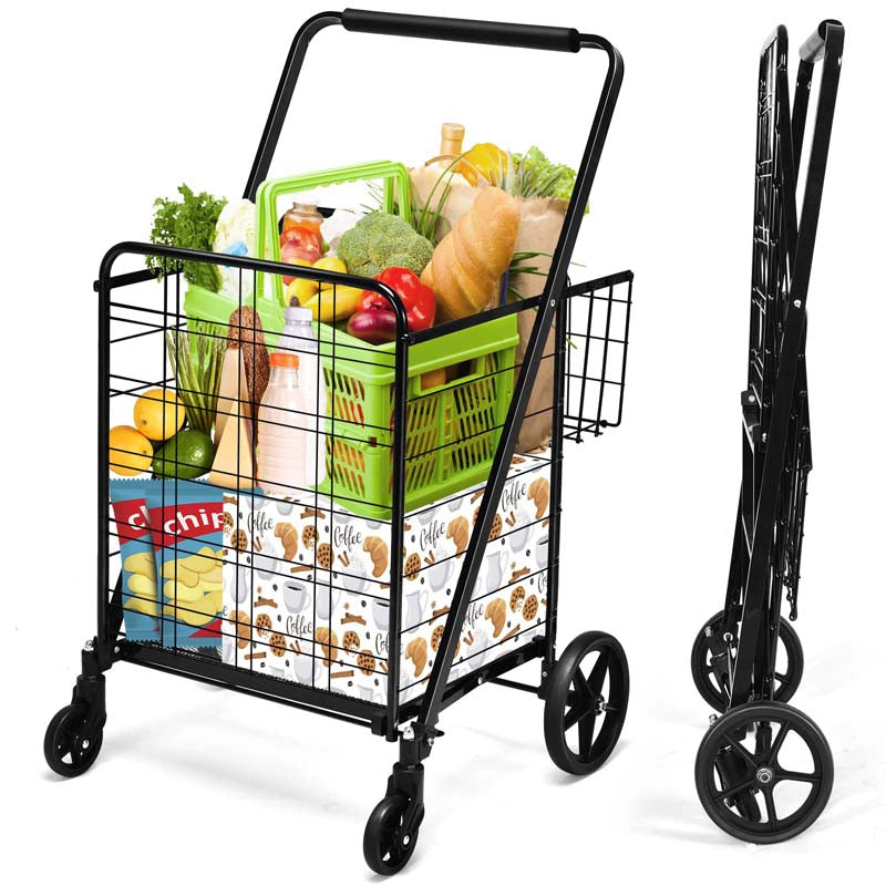 330 LBS Capacity Foldable Jumbo Shopping Cart w/360 Rolling Swivel Whe