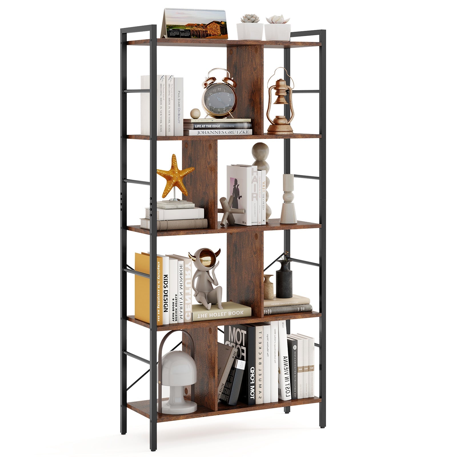 Giantex 5-Tier Bookshelf, Industrial Style Bookcase with Metal Frame,