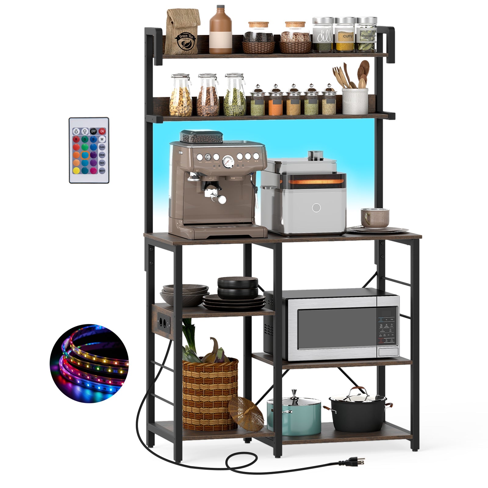 Kitchen Bakers Rack with Power Outlet, 5-Tier Microwave Oven Stand wit