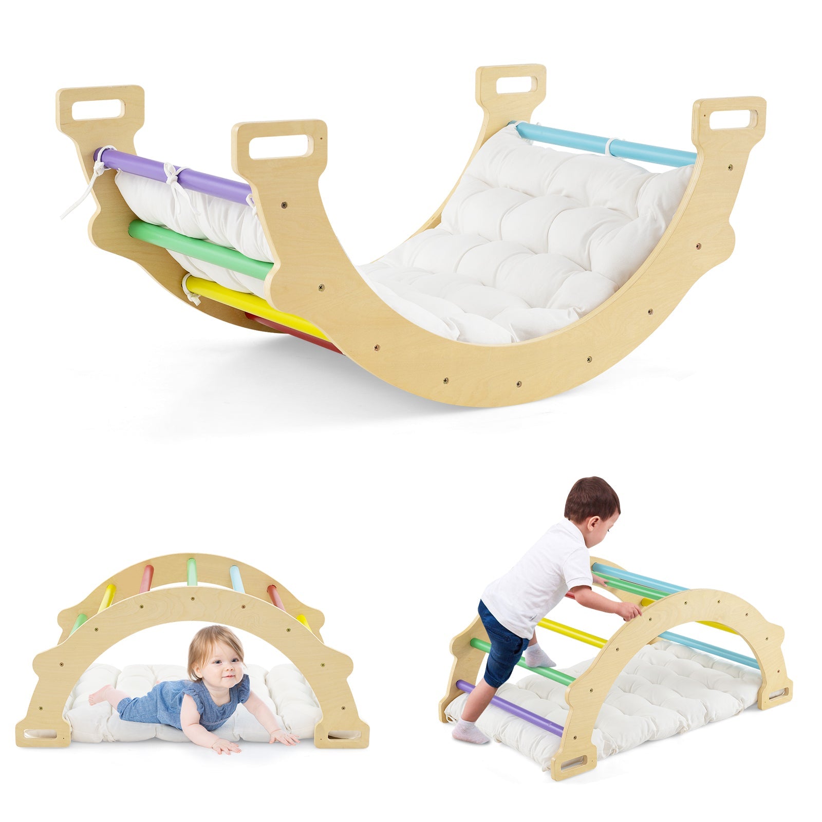HONEY JOY Kids Climber Arch Rocker with Cushion, 4-In-1 Convertible Wo