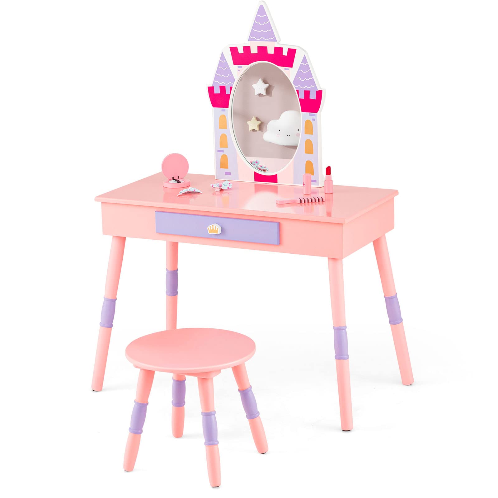 HONEY JOY Kids Vanity Set, Dressing Table for Children with Mirror and