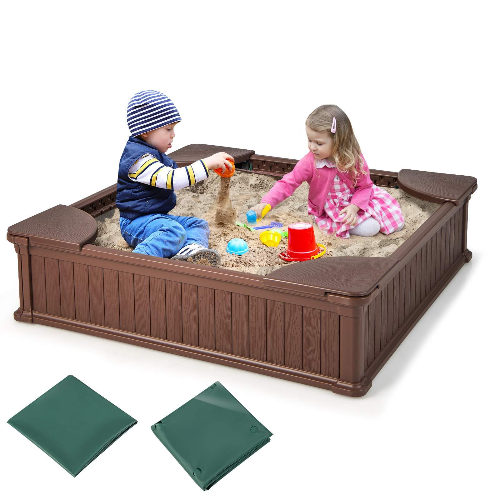 Kids Outdoor Sandbox Large HDPE Sandpit Play Toy Gift w/Cover & 4 Corn