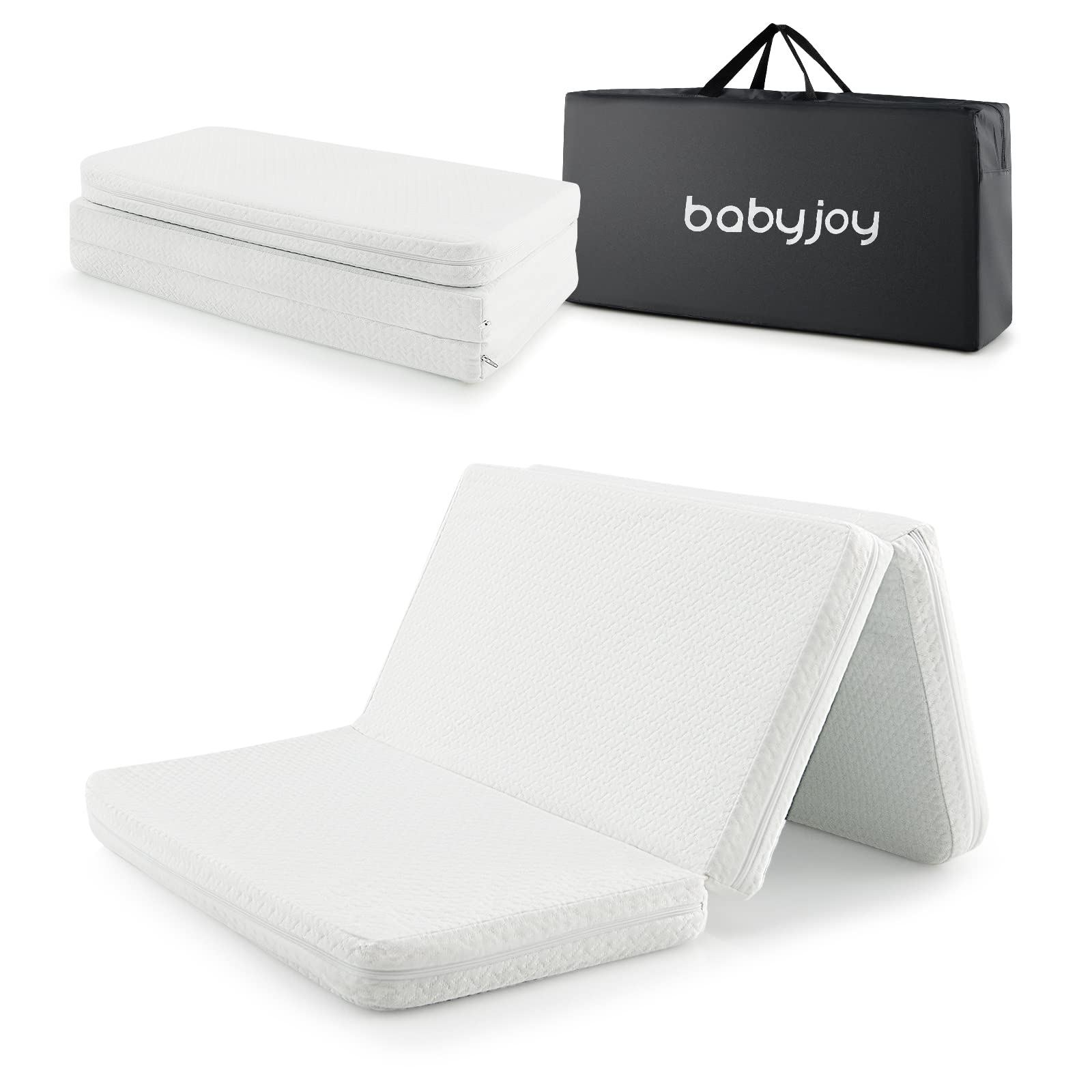 BABY JOY Folding Baby Cot Mattresses, 97 x 68 x 5cm Dual-Sided Foam Cr